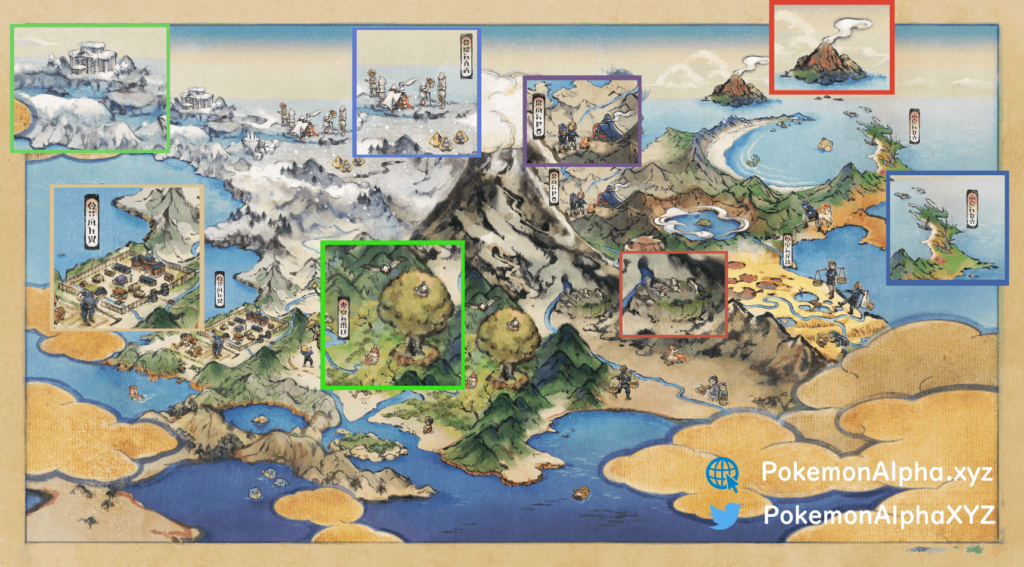 Investigando las zonas más interesantes del mapa de la región de Hisui ...