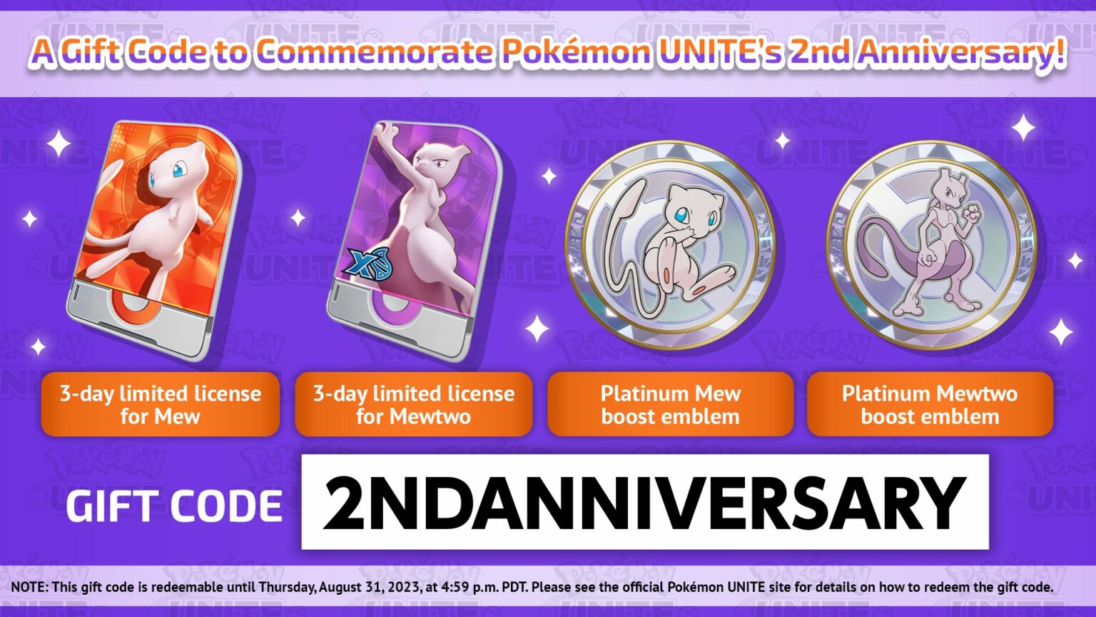 Nuevo código con licencias para Mew y Mewtwo en Pokémon UNITE